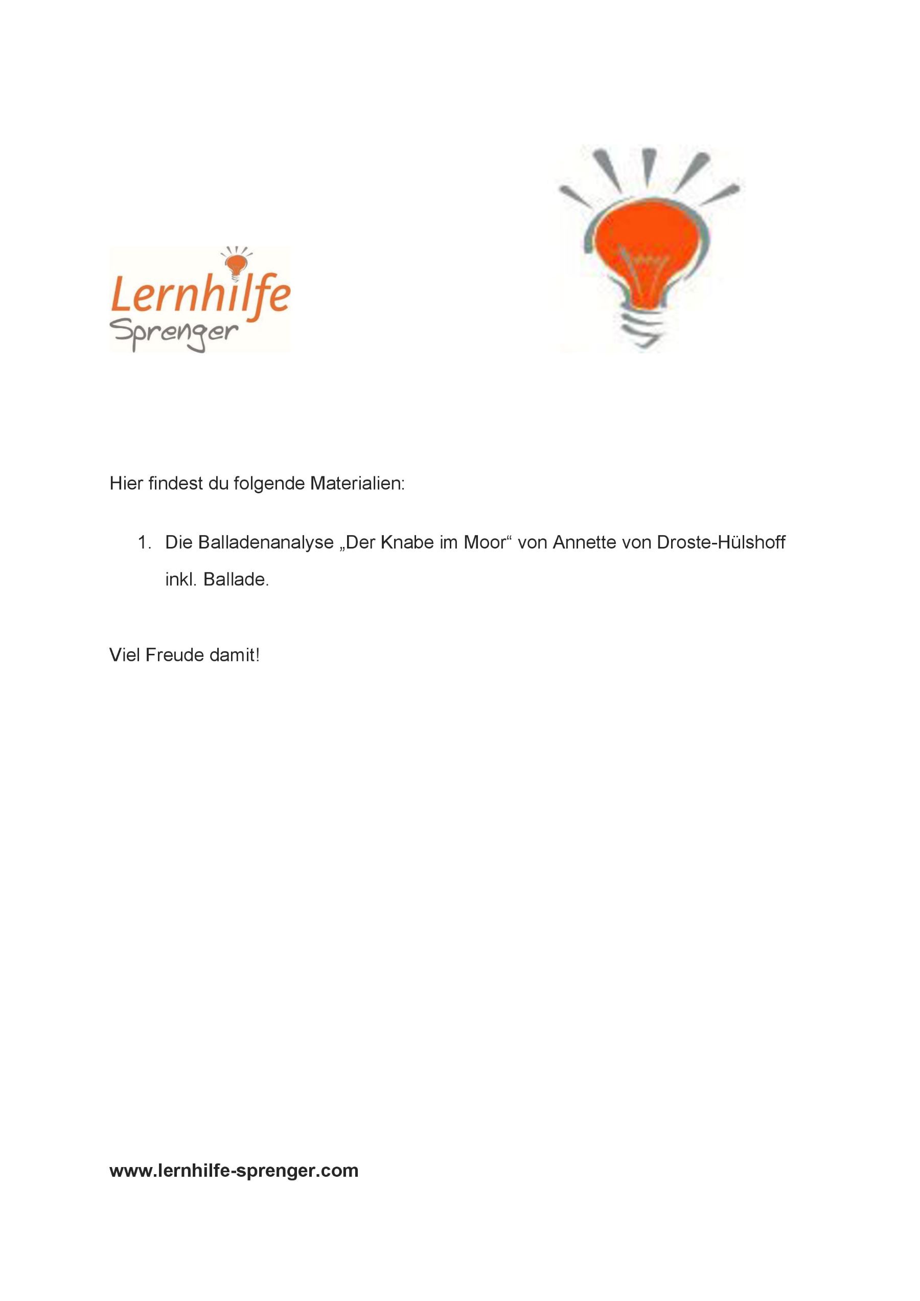 Balladenanalyse: Der Knabe im Moor von Annette von Droste-Hülshoff
